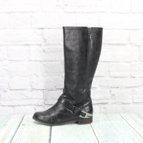 UGG | Shoes | Ugg Australia Channing Ii Black Leather Knee High Riding ...